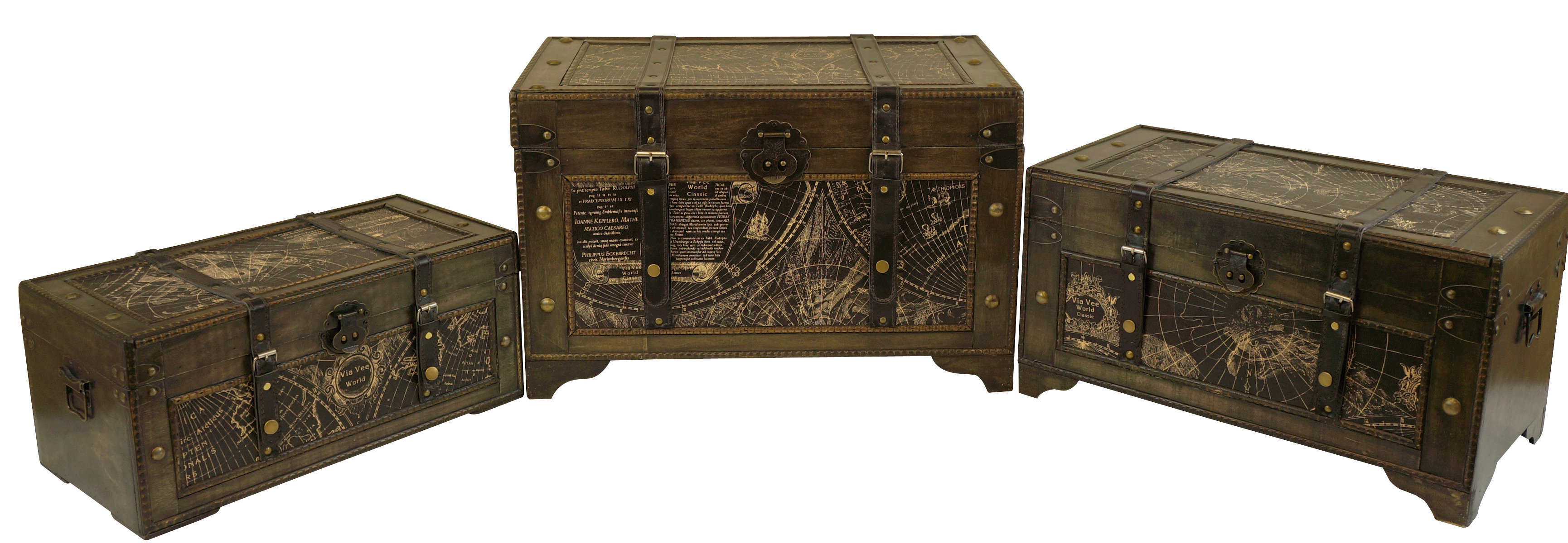 Breakwater Bay Stevensen 3 Piece World Map Trunk Set | Wayfair