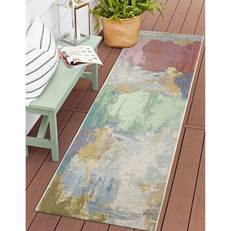 Lark Manor Akera Pastel/Yellow/Blue Indoor/Outdoor Rug | Wayfair