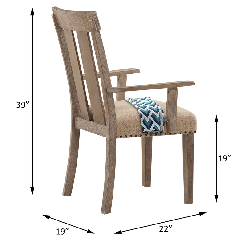 Gracie Oaks Kirtland Fabric Upholstered Slat Back Arm Chair in Beige ...