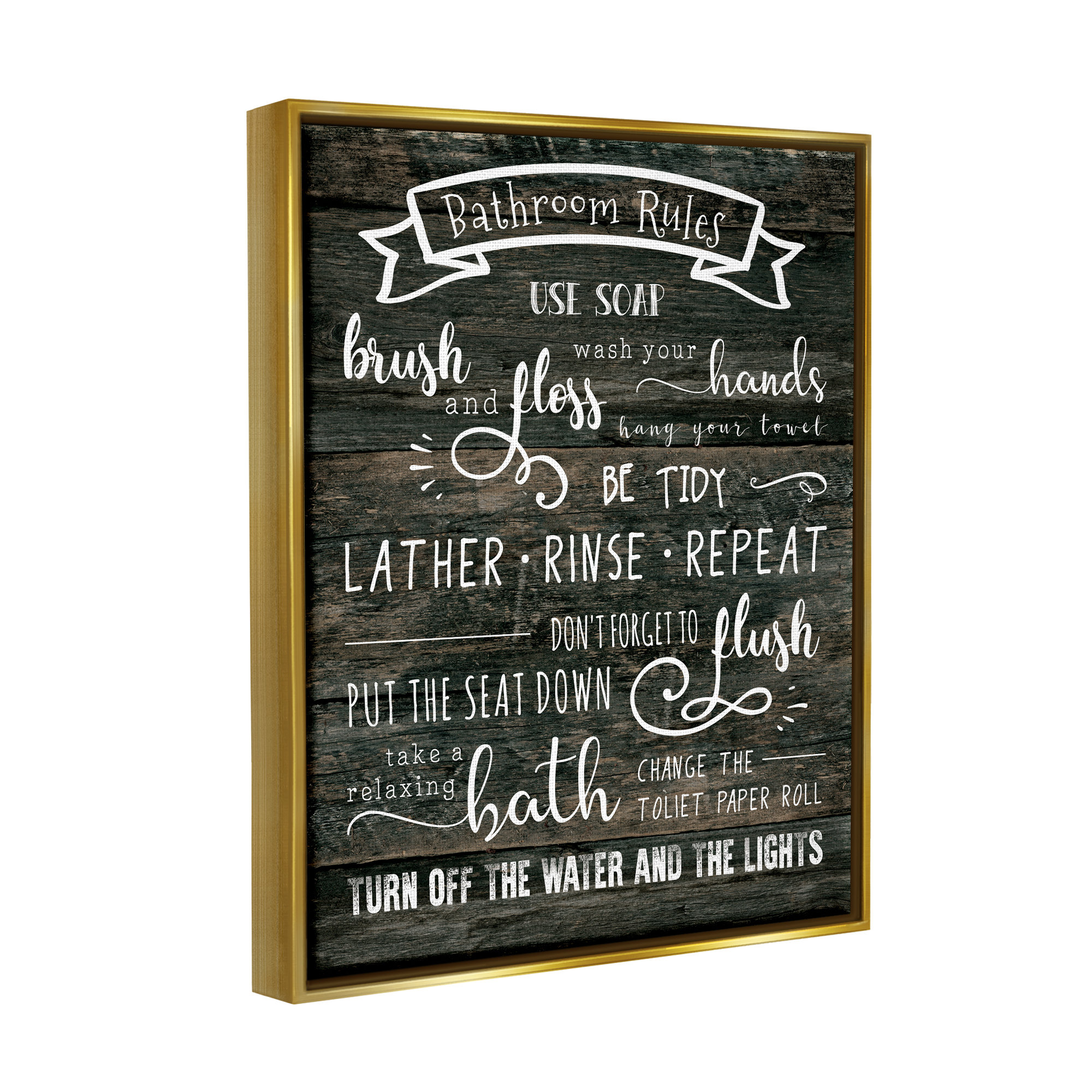 Trinx Rustic Bathroom Rules Sign Good Hygiene List Framed On Canvas by ...