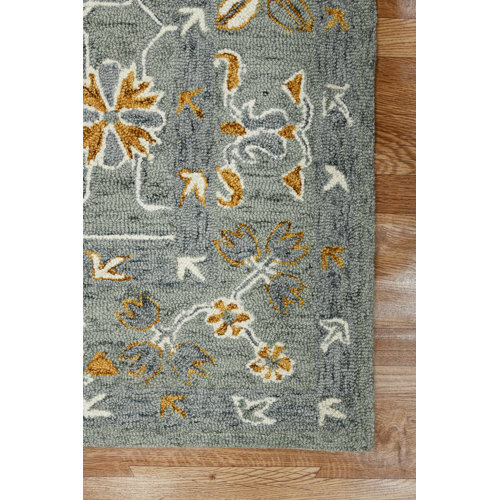 Bungalow Rose Handmade Hand Hooked Wool Gray Rug | Wayfair