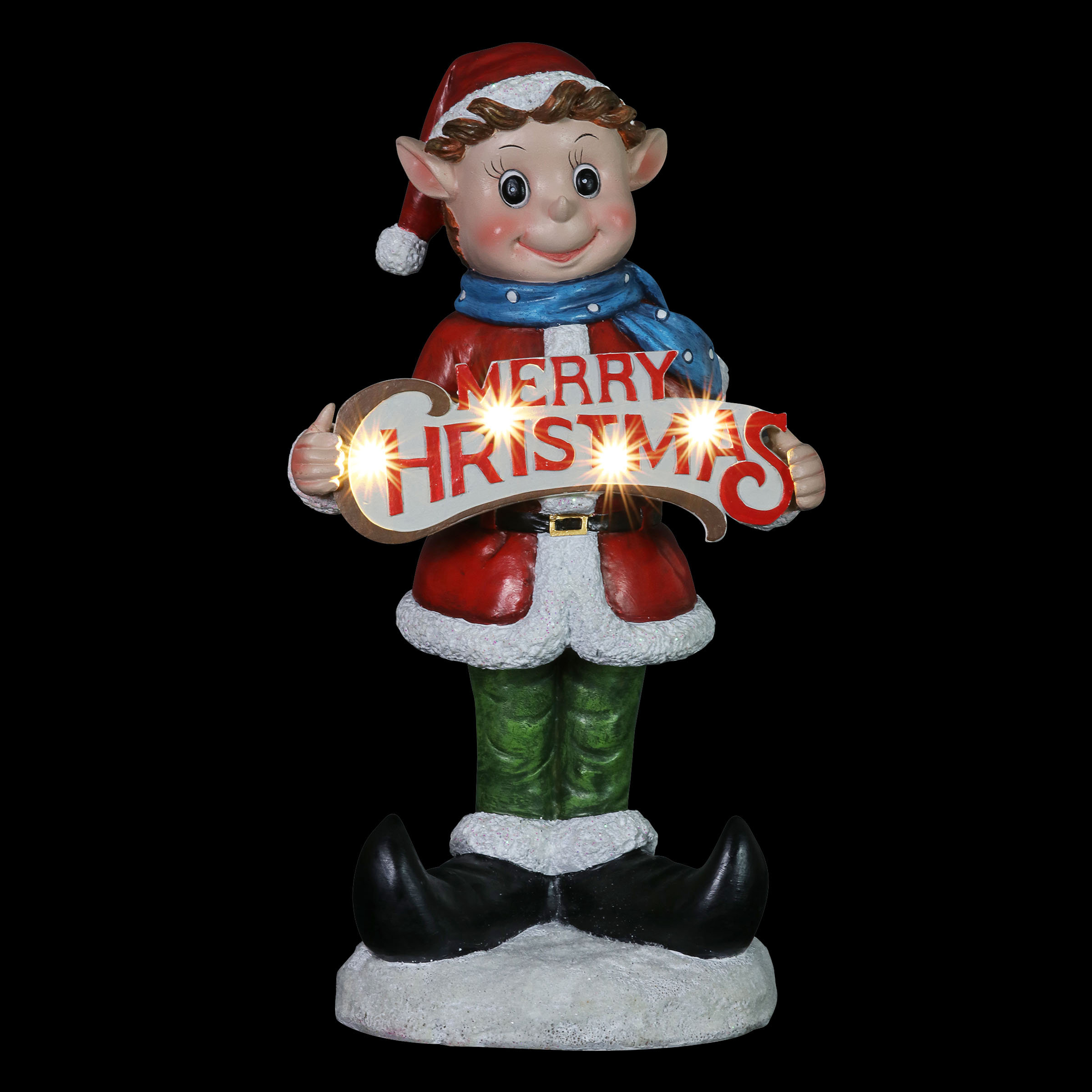 Exhart Hand Painted Holiday Elf with LED Merry Christmas Sign Statuary ...