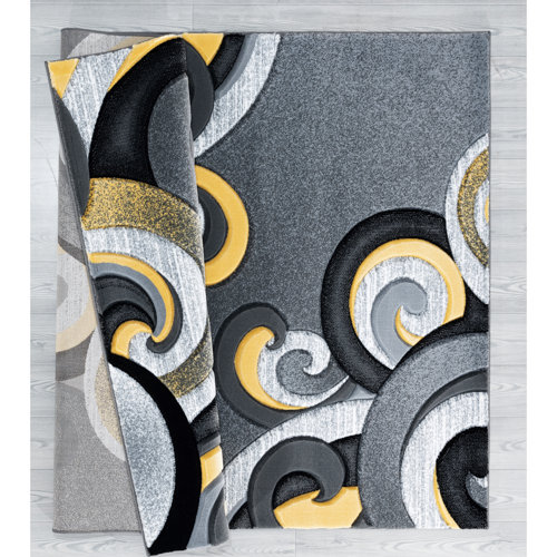 Orren Ellis Zabala Performance Yellow/Gray/Black Rug & Reviews | Wayfair