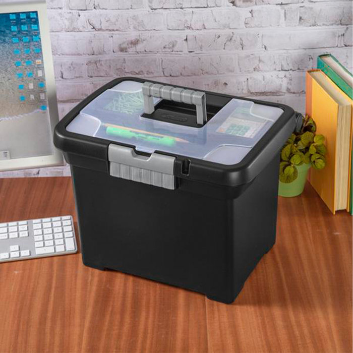 Sterilite Portable Lockable File Box with Extra Compartment & Handle ...
