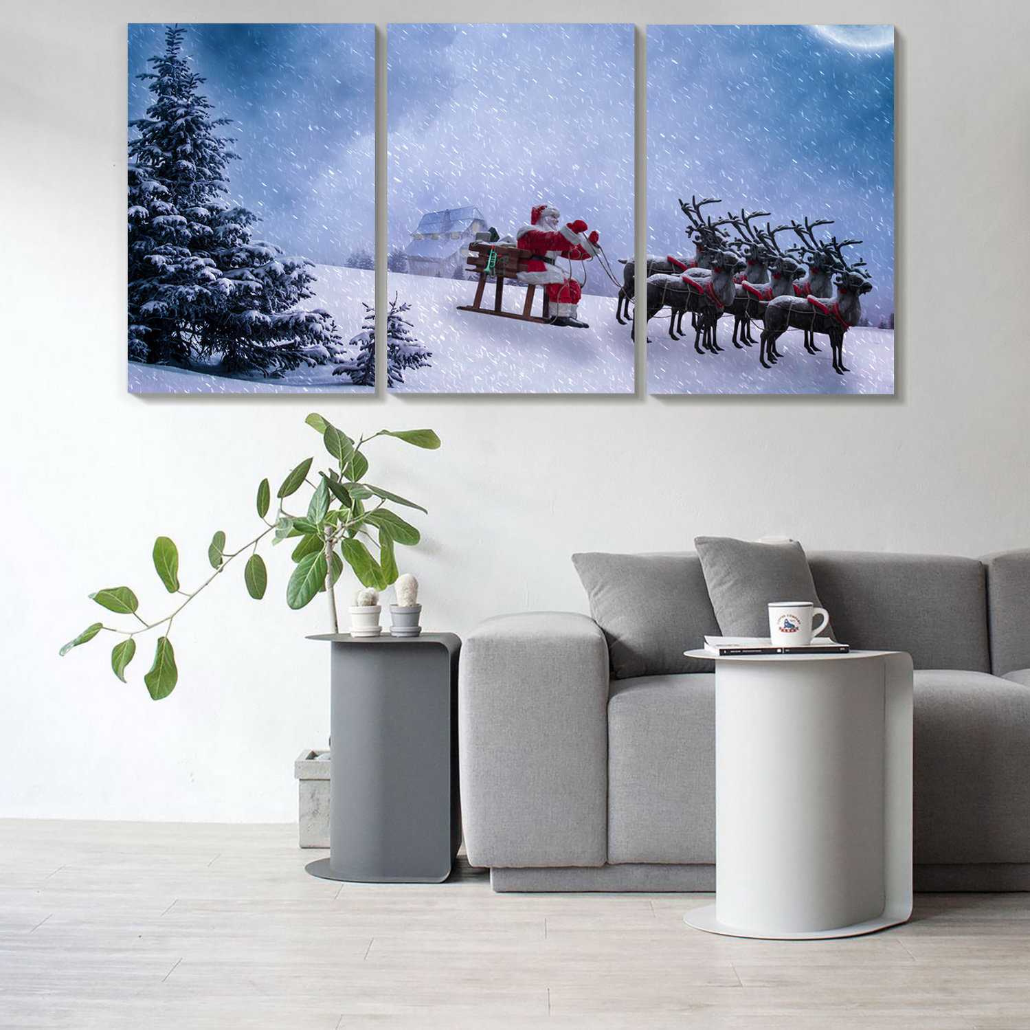 The Holiday Aisle® 3 Piece Merry Christmas Canvas Wall Art Christmas Santa Claus With A Sleigh ...
