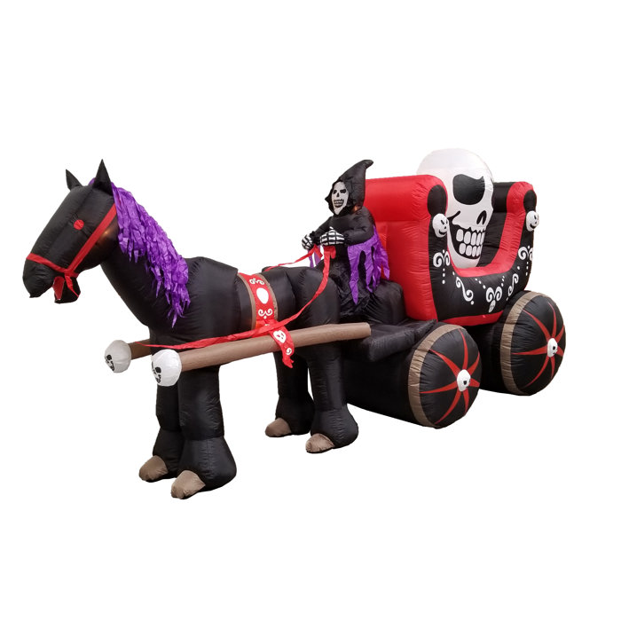 The Holiday Aisle® Carriage with Huge Skull Indoor/Outdoor Inflatable ...