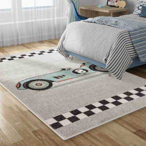 Unique Loom WhimsyRace Car Gray/Blue Kid Rug | Wayfair