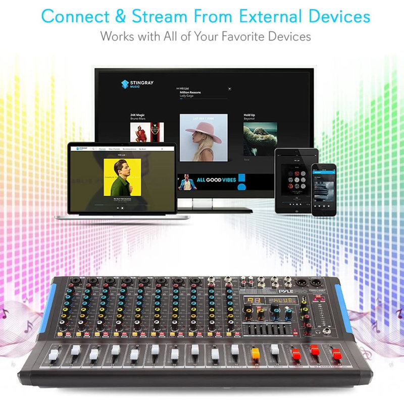 Pyle 12-Ch. Bluetooth Studio Mixer - DJ Controller Audio Mixing Console ...