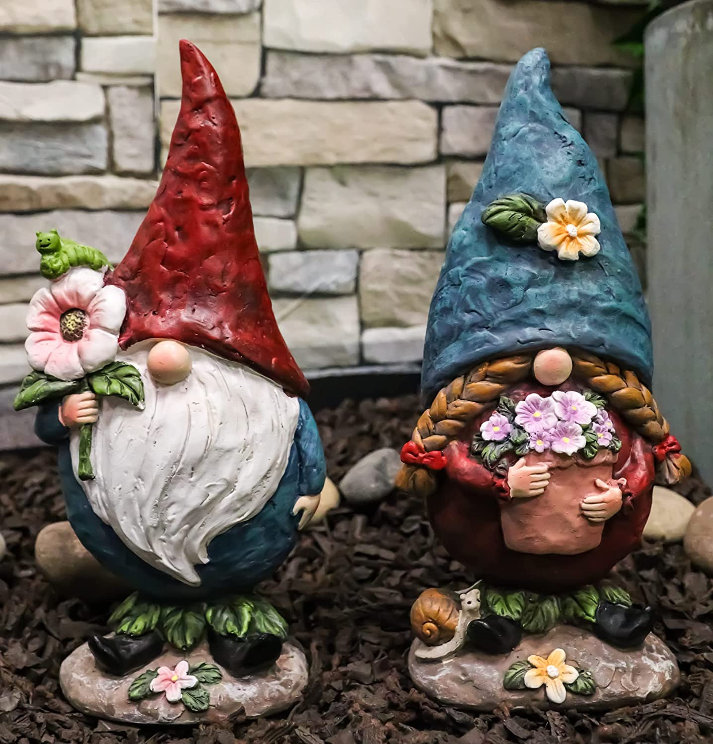 Trinx 2 Piece Eginhardt Mr and Mrs Gnome Couple with Snail and ...