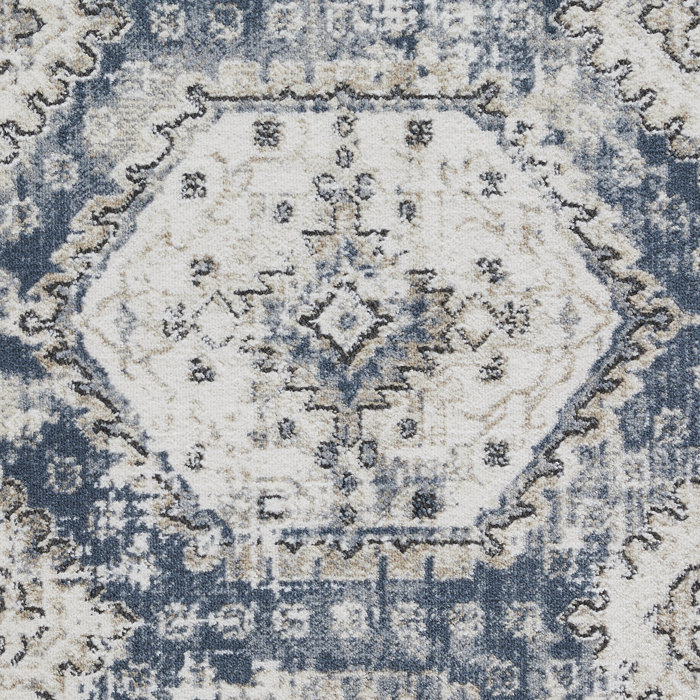 Union Rustic Aralynn Performance Blue/Cream Rug | Wayfair