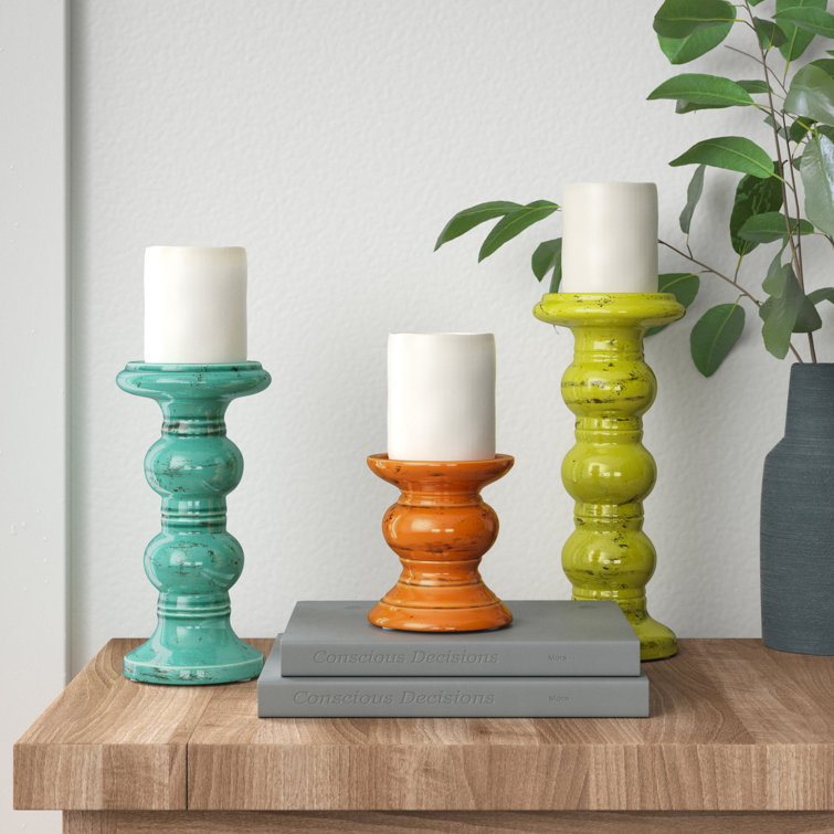 Mistana™ 3 Piece Pillar Flamless / LED Ceramic Candlestick Set ...