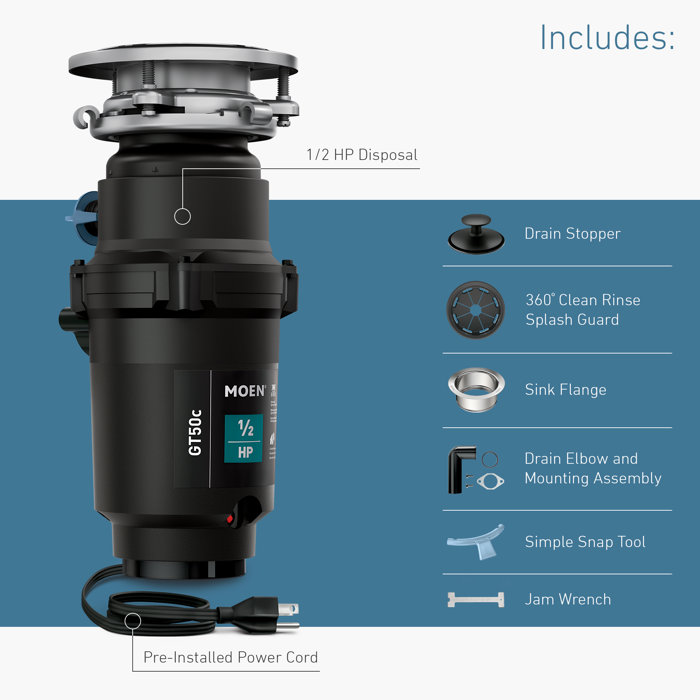 Moen Prep Series 1/2 Horsepower Continuous Feed Garbage Disposal ...