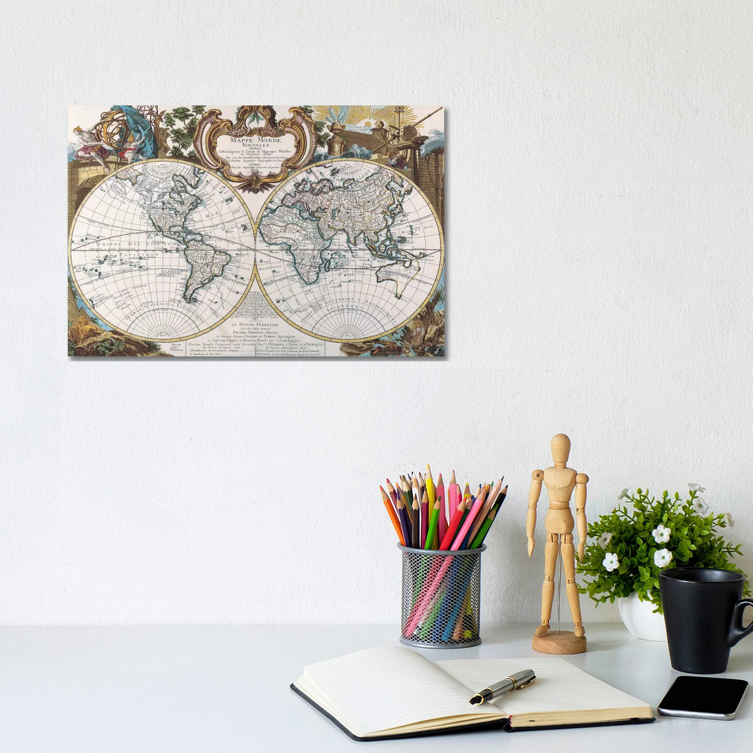 Breakwater Bay Antique Double Hemisphere Map Of The World - Wrapped ...