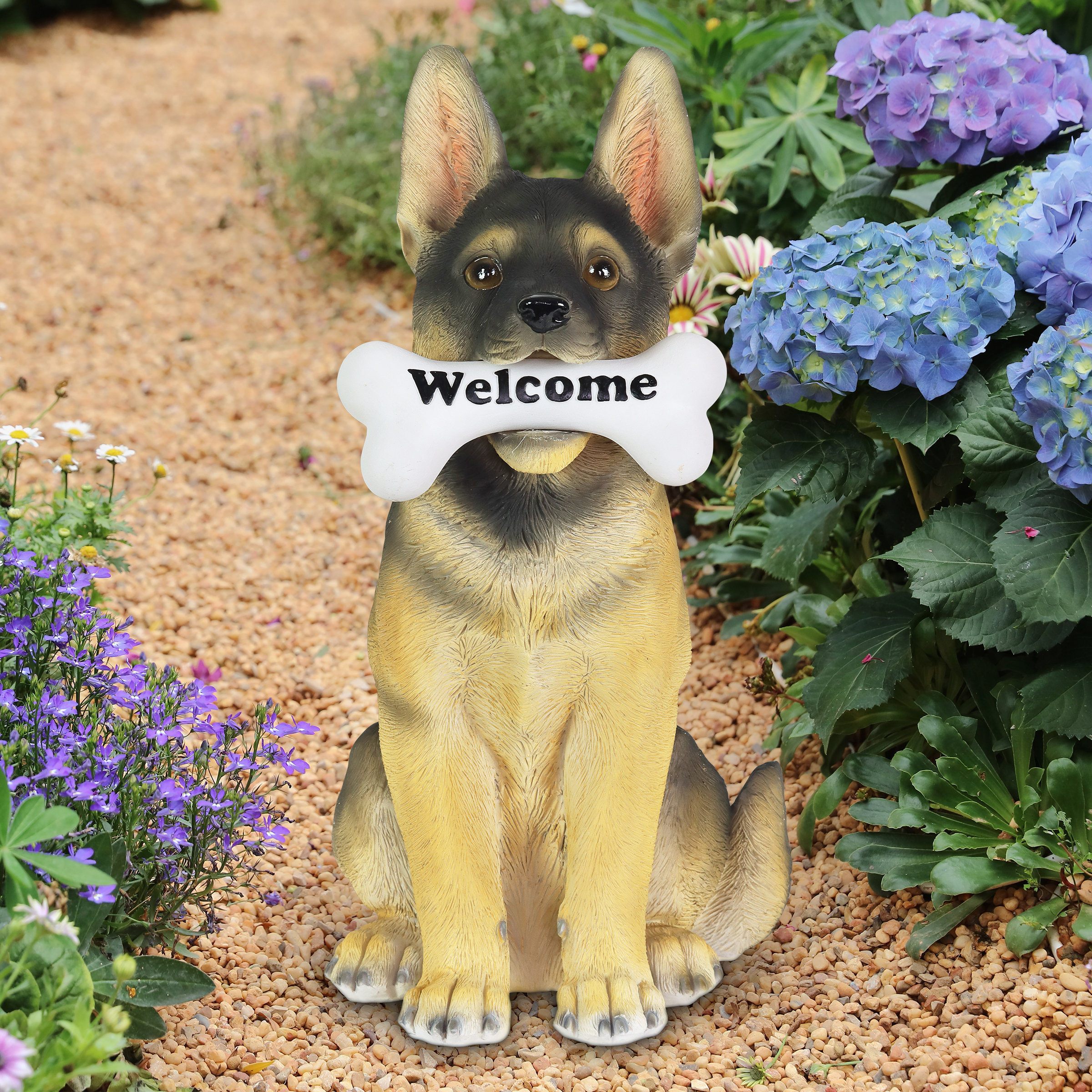 Exhart Solar German Shepherd Dog with LED Welcome Bone Garden Statuary ...