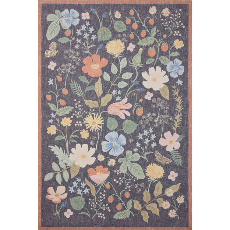 Rifle Paper Co. x Loloi Cotswolds COT-01 Strawberry Fields Black Rug ...