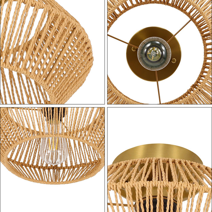 OUKANING Woven Rattan Light Fixture, Hand-Worked Cage Shade Natural ...