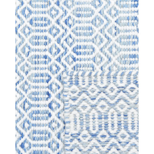 Beachcrest Home Rhian Geometric Hand Woven Wool Area Rug in Ivory/Blue ...
