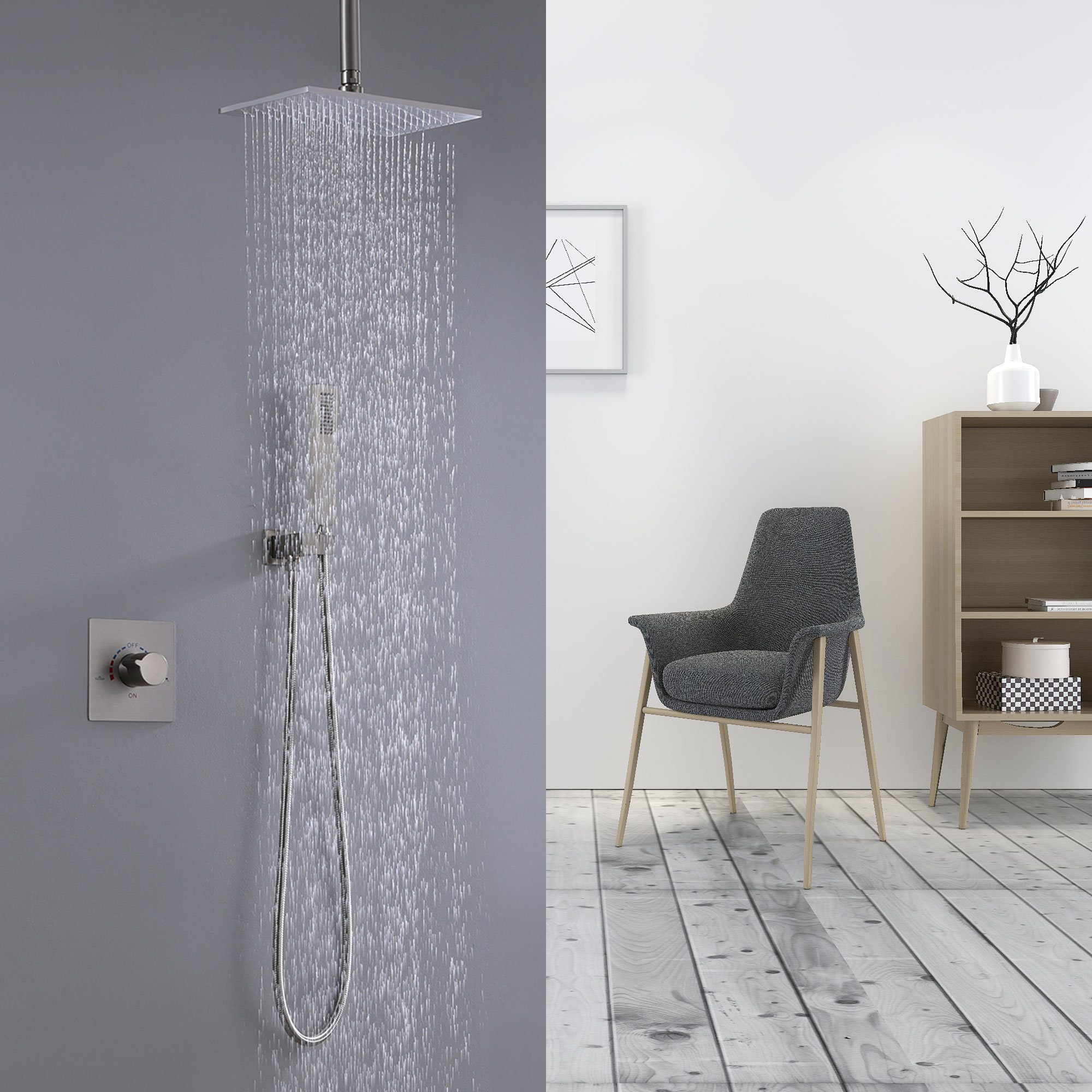 Designer Collection Ceiling Mounted Complete Shower System With Rough ...