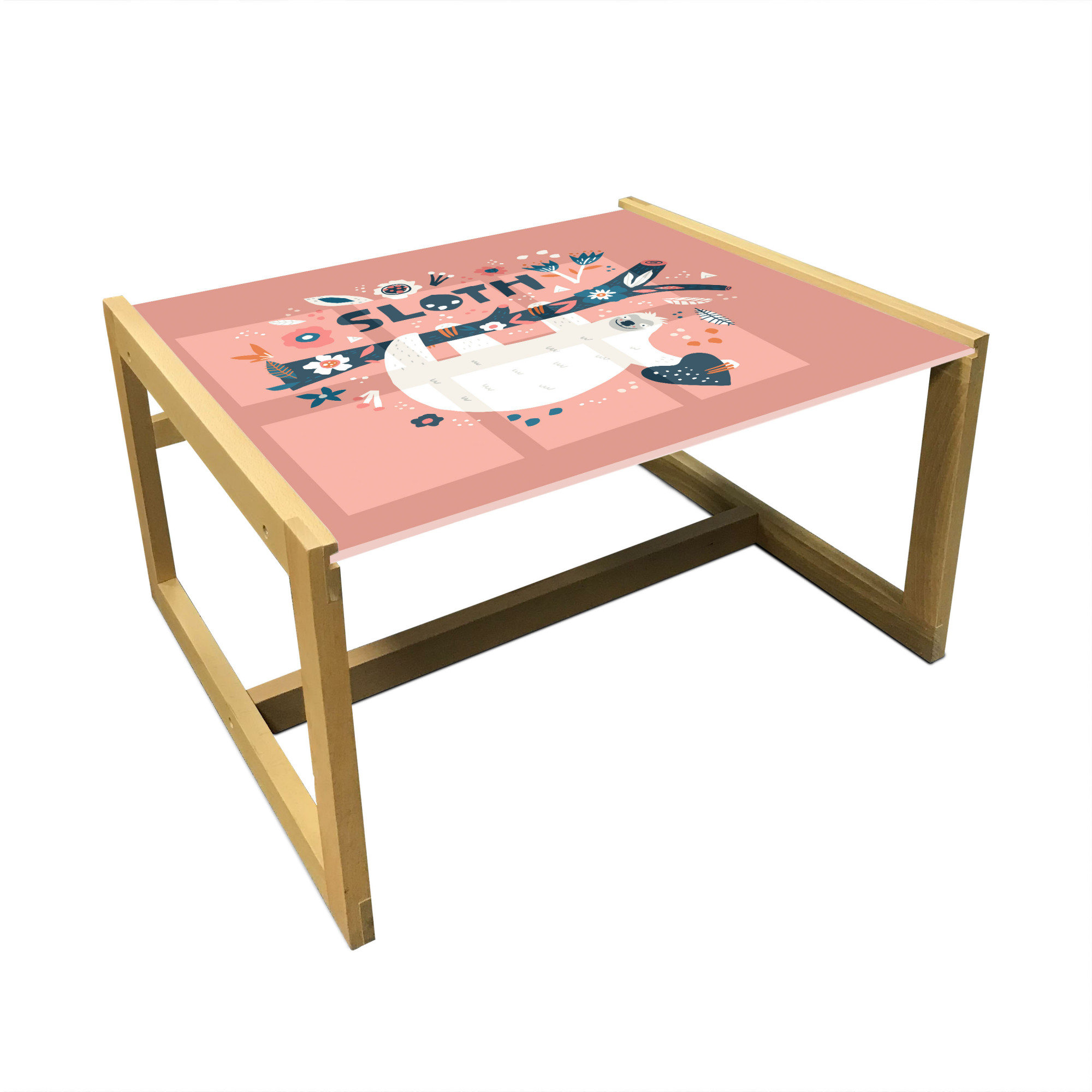 East Urban Home Funny Sloth Coffee Table, Flowers Leaves Branches Happy ...