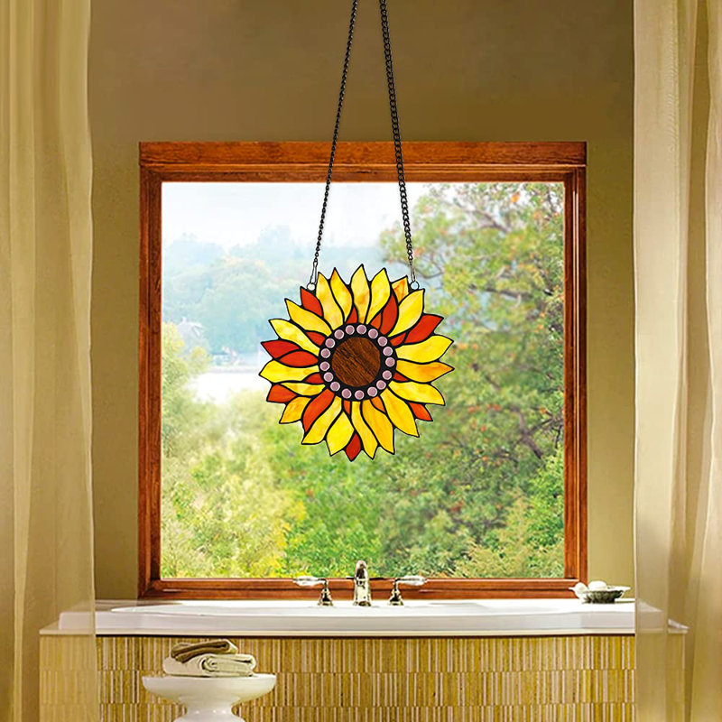 Gracie Oaks Sunflower Stained Glass Window Panel & Reviews | Wayfair