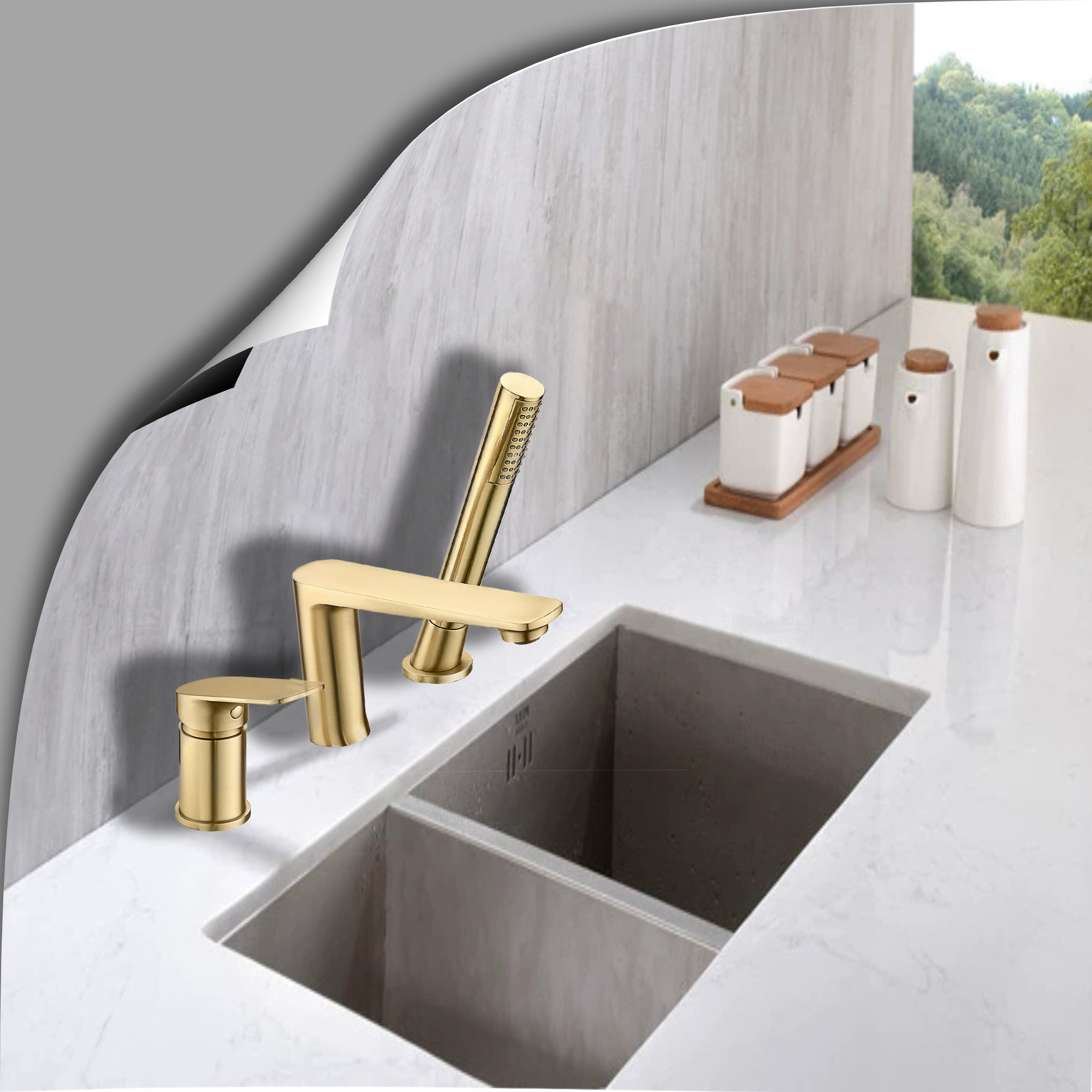 Selected Single Handle Deck Mounted Roman Tub Faucet With Pull-Out ...