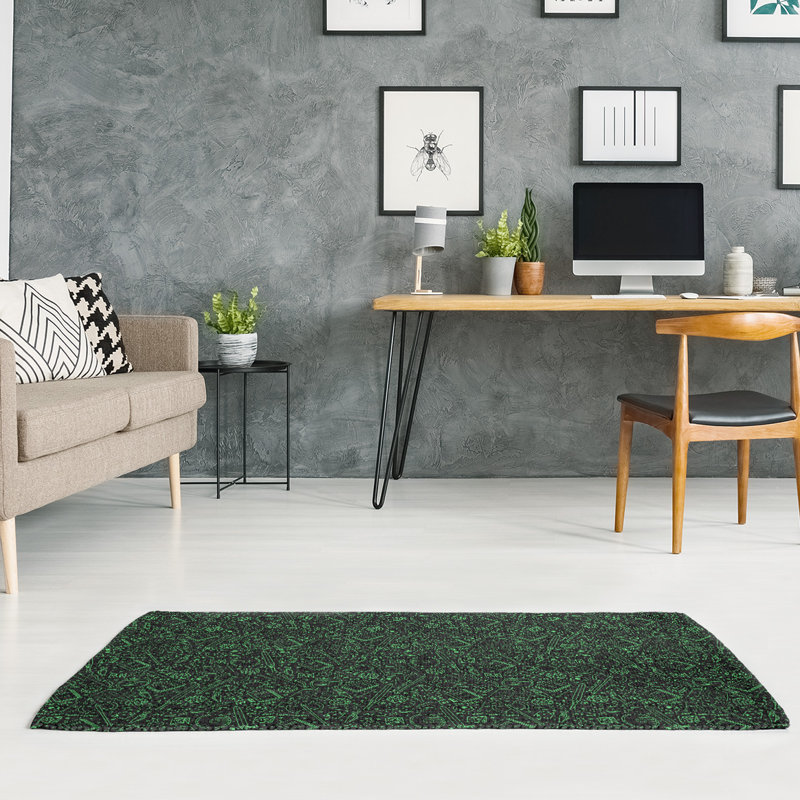 East Urban Home Power Loom Chenille Black/Green Rug | Wayfair