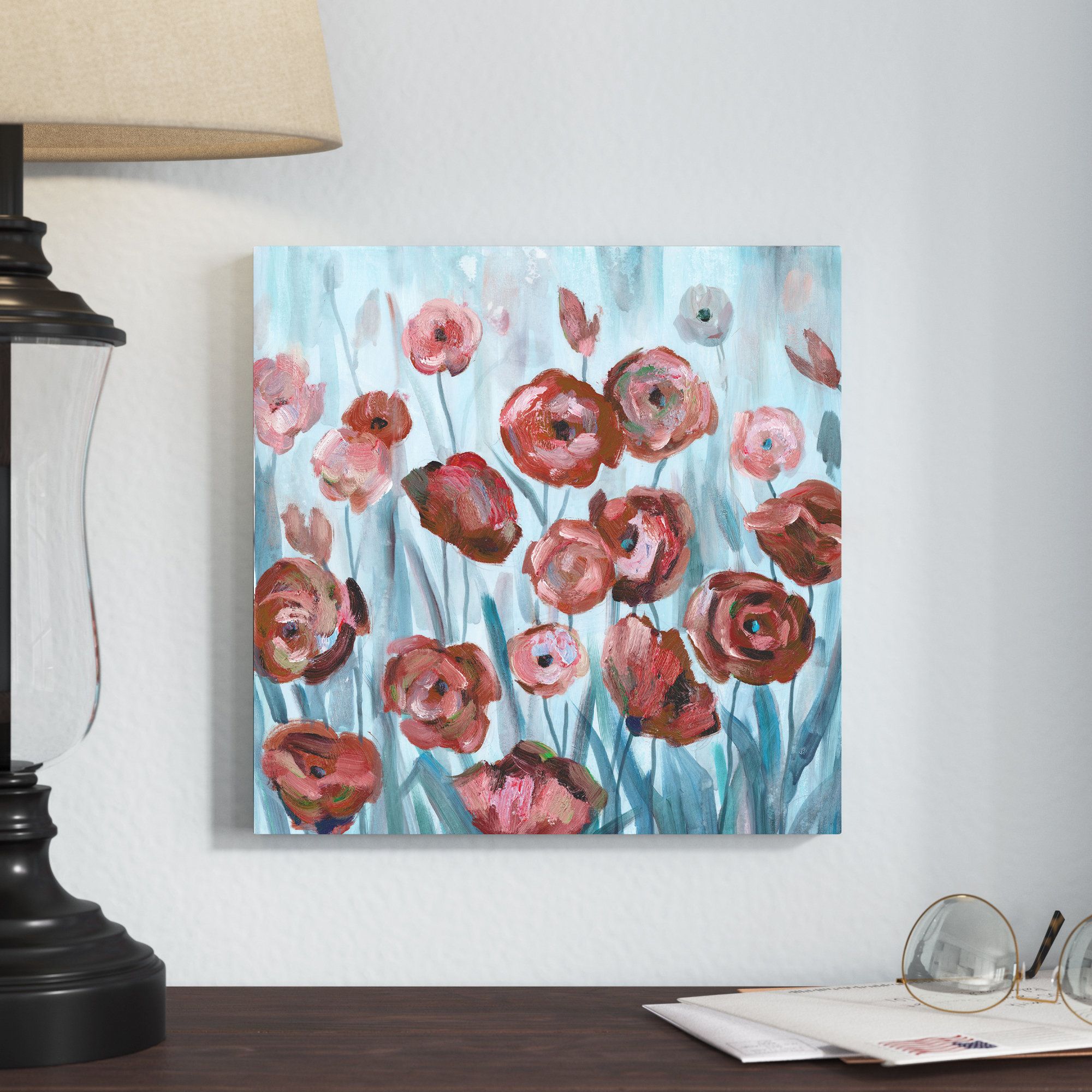 Red Barrel Studio® Red And Blue Flower Field - Print on Canvas | Wayfair