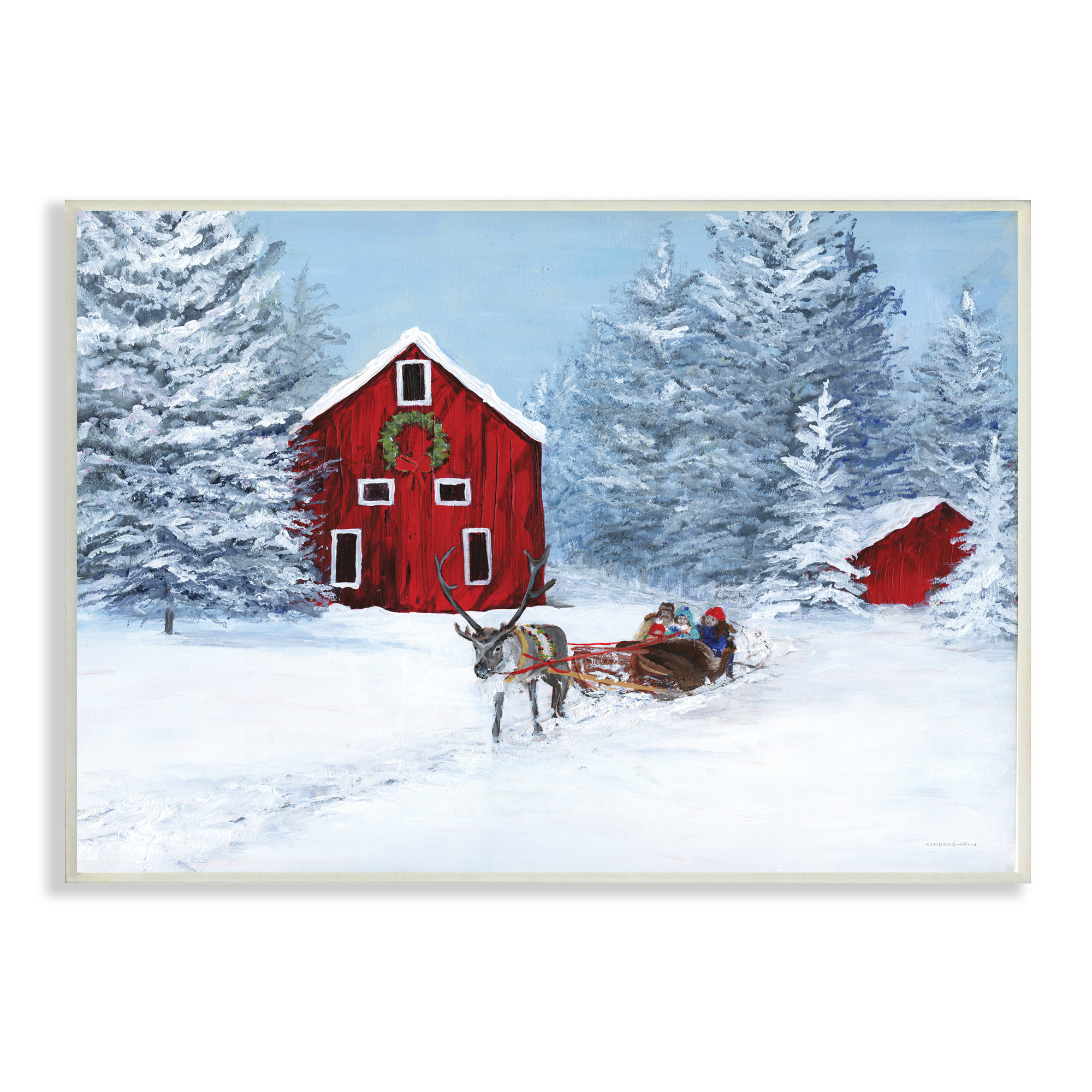Stupell Industries Reindeer Pulling Sled Children Rural Niveous ...