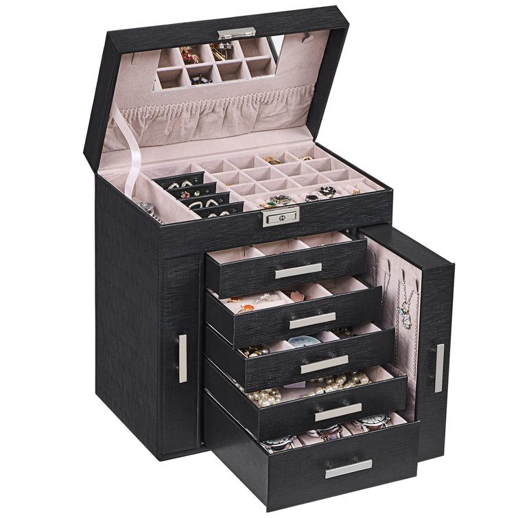 Ebern Designs Jewellery Box Large 6-Tier Jewellery Organiser Box,Black ...
