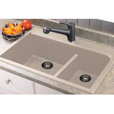 Transolid Radius 33" L x 22" W Granite Double offset Drop-in Kitchen ...