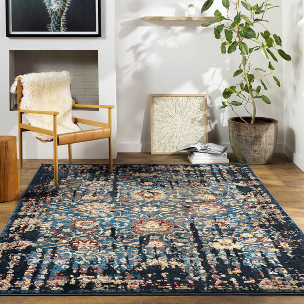 Bungalow Rose Hasrat Performance Navy/Khaki Rug & Reviews | Wayfair