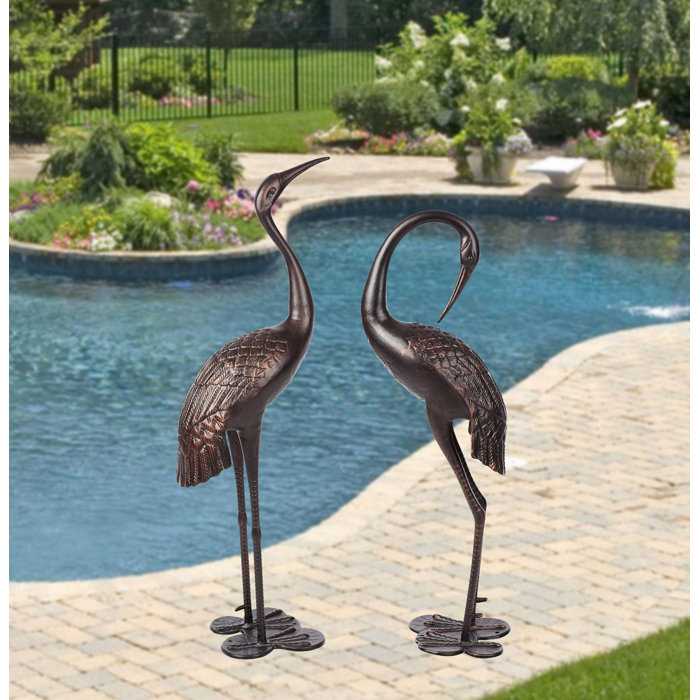 Rosecliff Heights Garden Crane Upright and Preening 2 Piece Statue Set ...