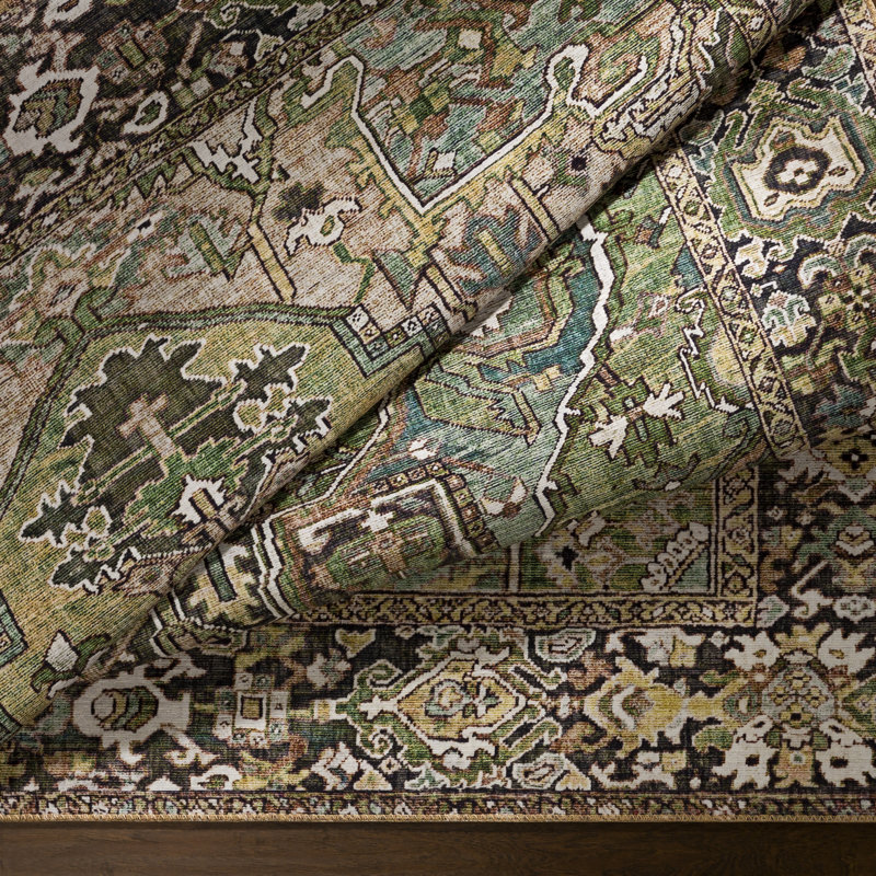 Mistana™ Albion Performance Black/Green/Ivory Rug & Reviews | Wayfair