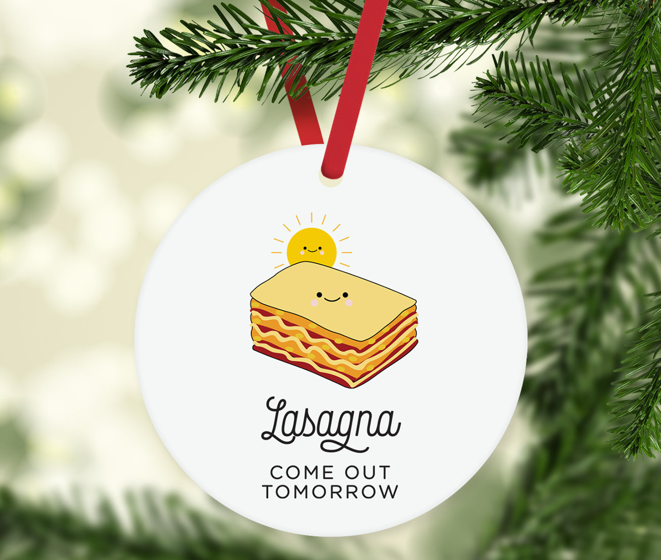 The Holiday Aisle® Funny Food Pun Lasagna Ball Ornament | Wayfair