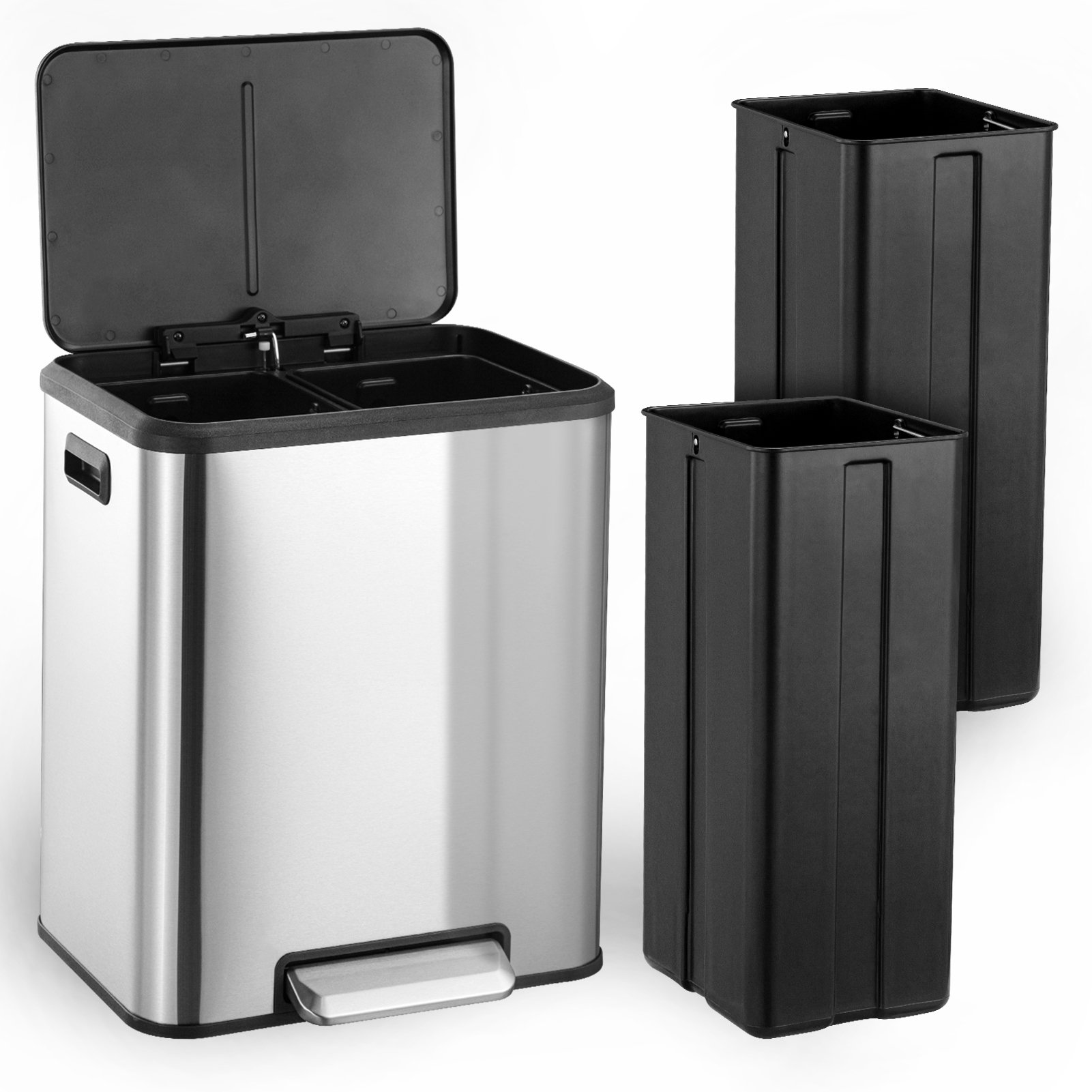 Sangdo 8 Gallons Steel Step On Multi-Compartments Trash & Recycling Bin ...
