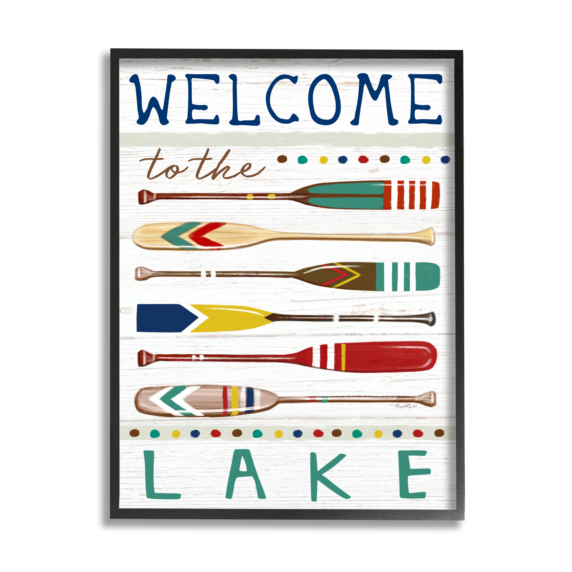 Stupell Industries Lake Welcome Sign Striped Oars by - Graphic Art on ...