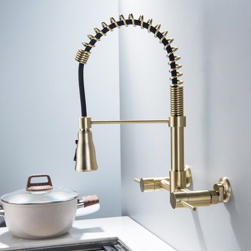 MODLAND Double Handles Wall Mount Kitchen Sink Faucet Featuring 360 ...