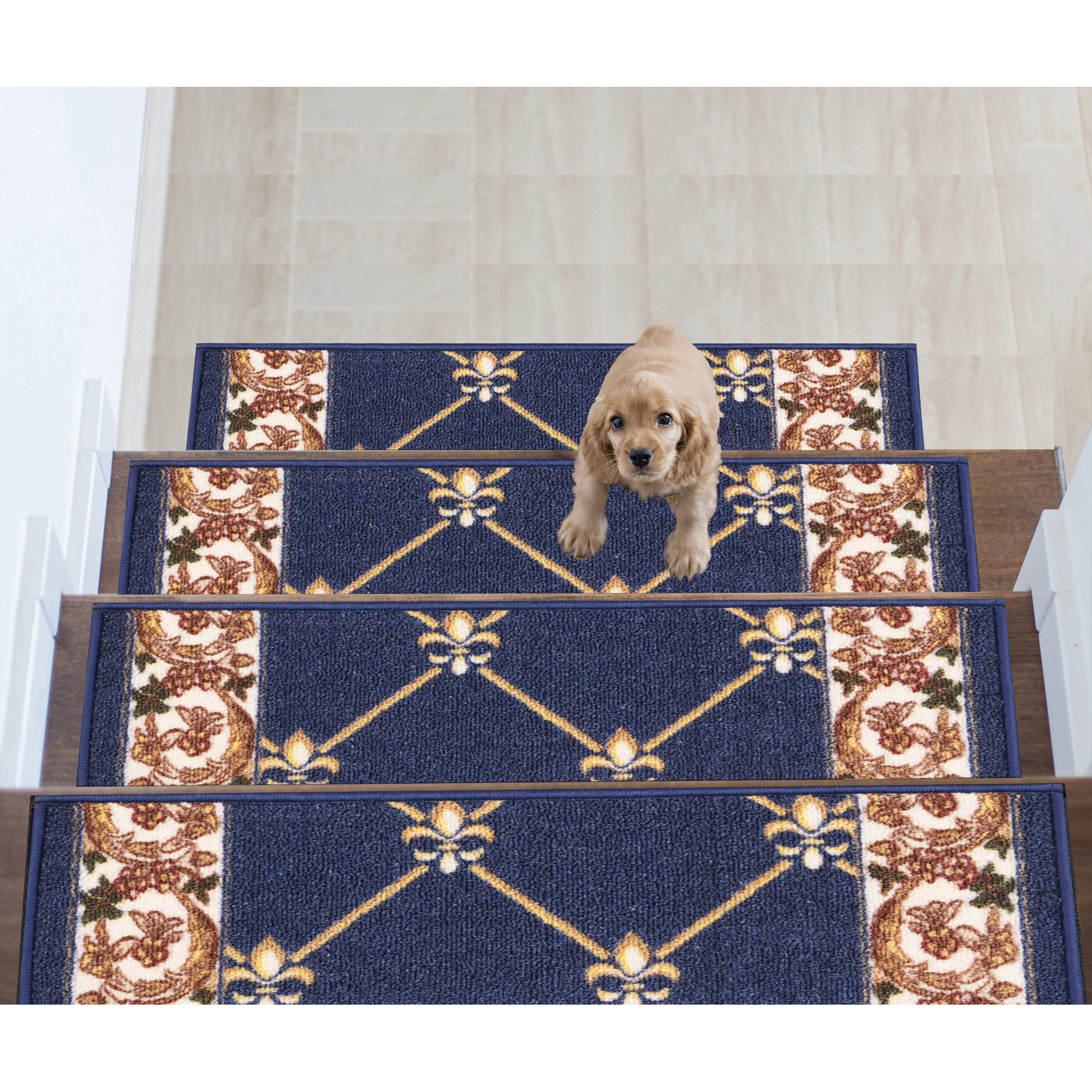 Lark Manor Aadhan Navy/Brown/Green/Cream Stair Tread | Wayfair