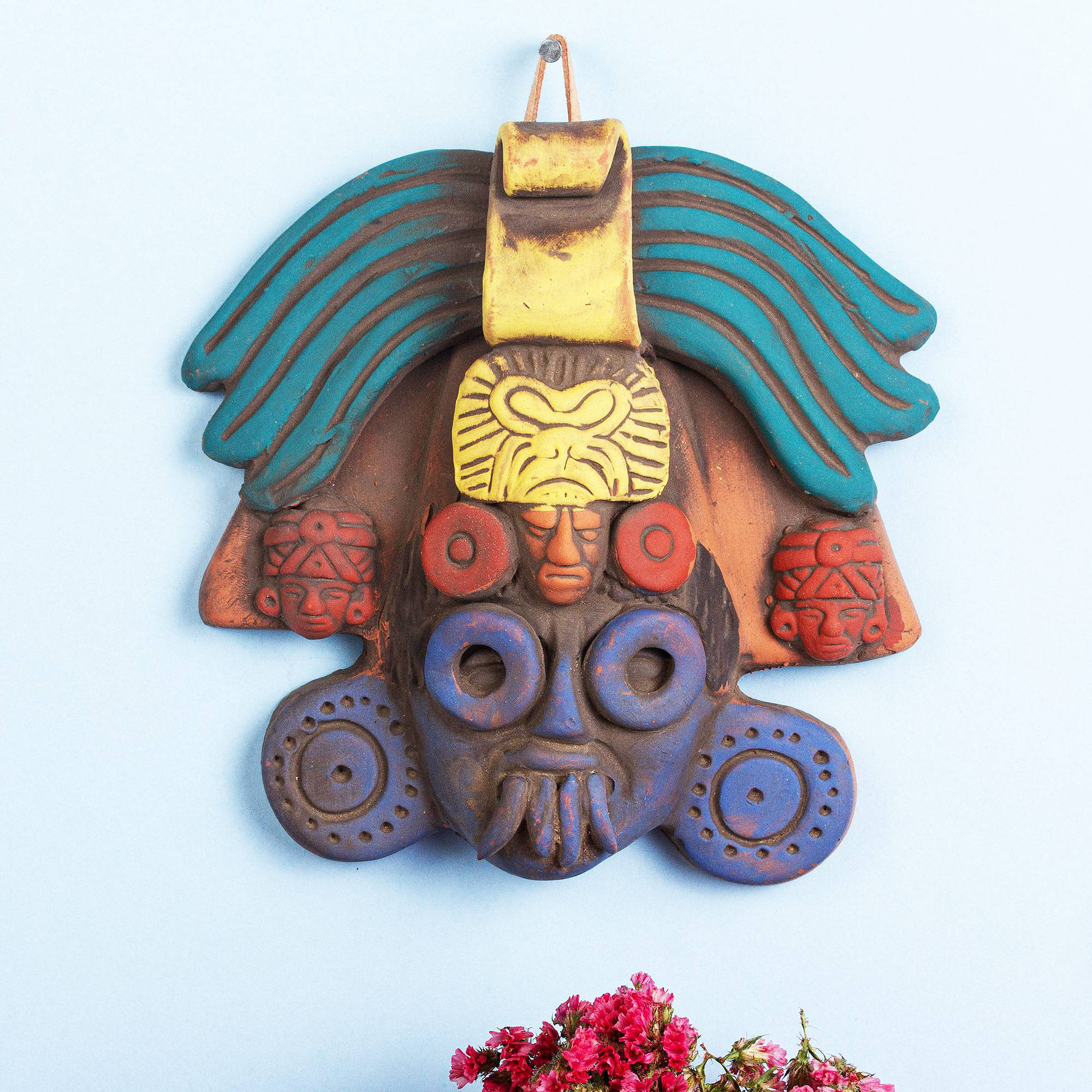 Bungalow Rose Colorful Ah Puch Ceramic Mask Wall Décor | Wayfair