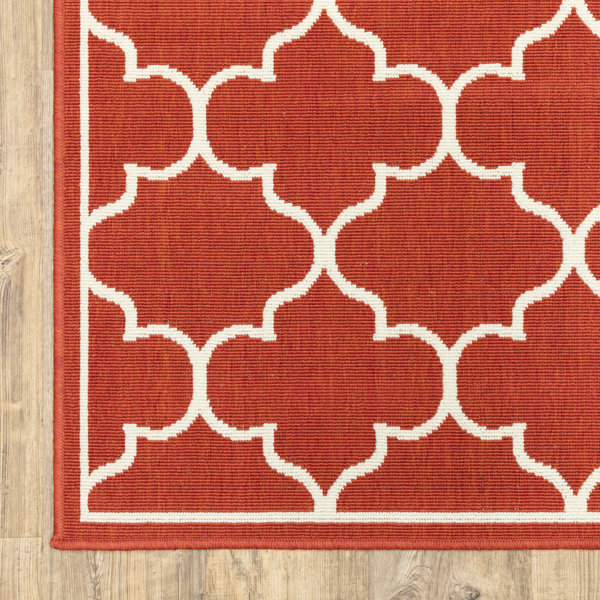 Lark Manor Russo Geometric Brick Red/Ivory Indoor/Outdoor Area Rug ...
