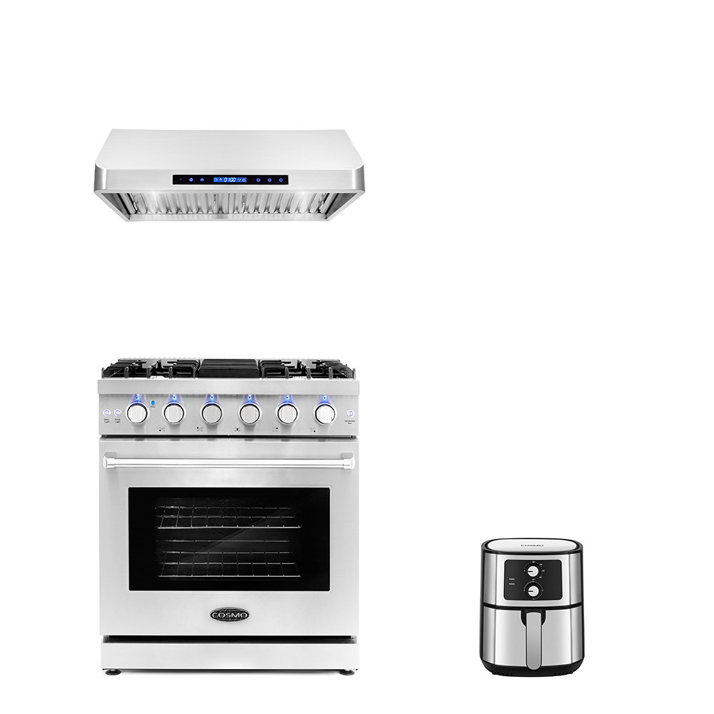 Cosmo 3 Piece Kitchen Appliance Package with 30" Freestanding Gas Range ...