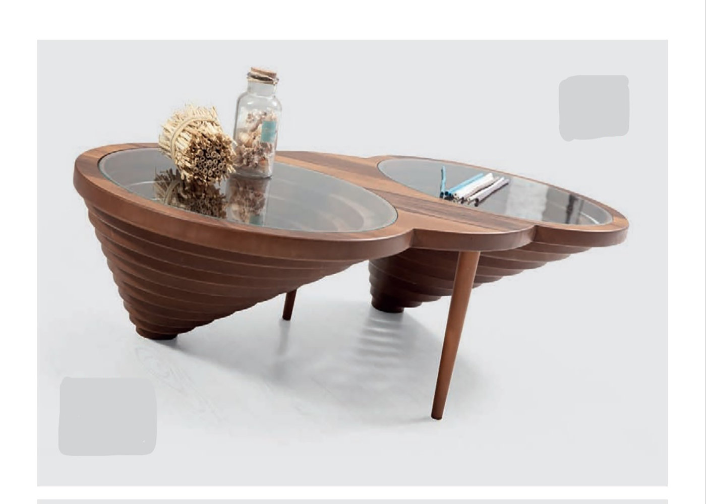 Orren Ellis Swooping Shape Coffee Table Wooden And Tempered Glass, With ...