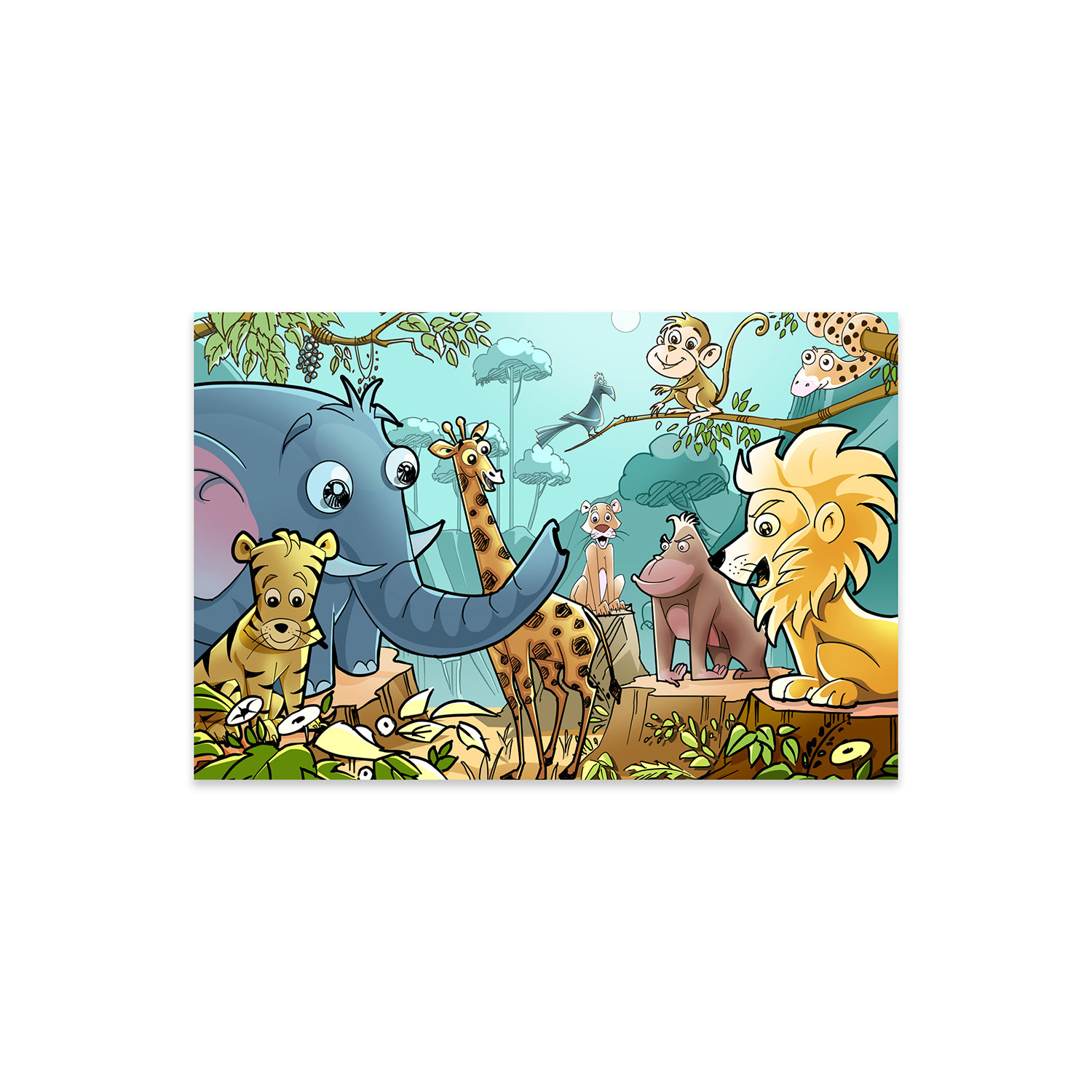 Indigo Safari Jungle Cartoon Animals by Unknown Artist - Unframed ...
