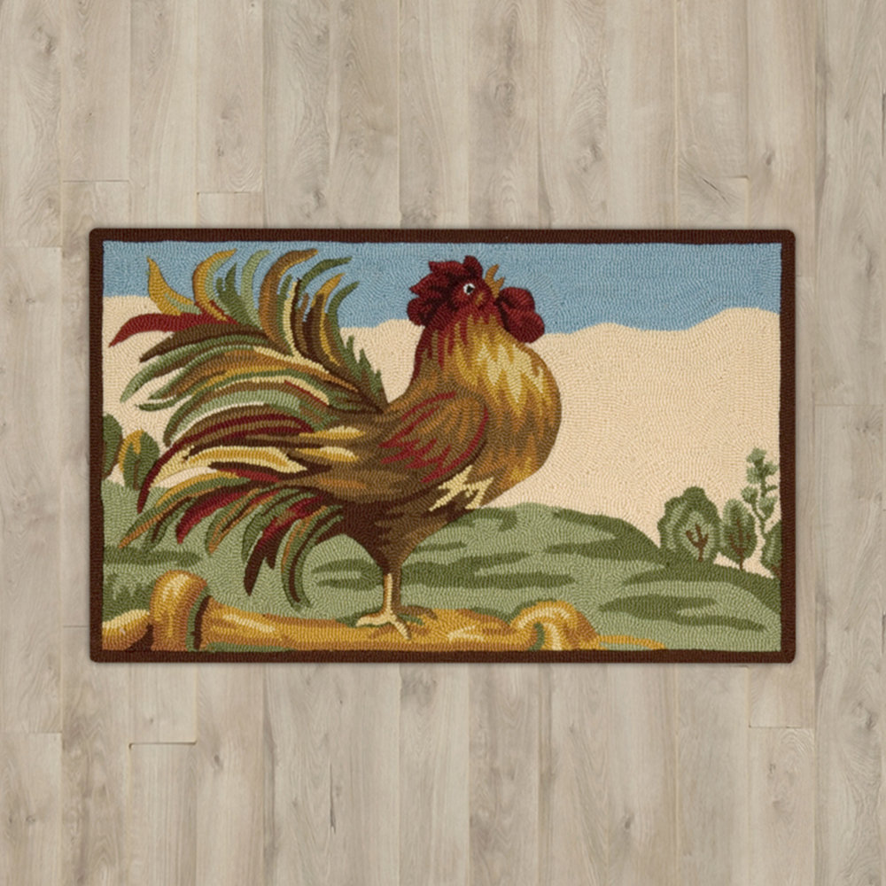 August Grove® Stella Rooster Green/Blue Area Rug & Reviews | Wayfair