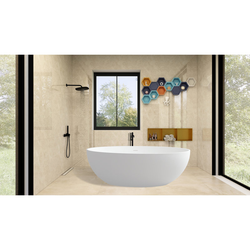 Fslefay 67 L x 39 W Freestanding Soaking Solid Surface Bathtub | Wayfair