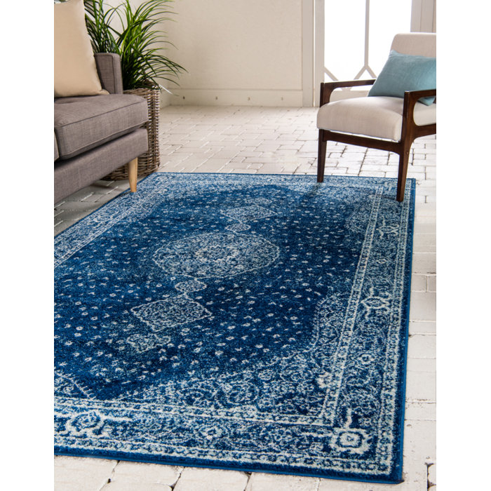 Lark Manor Rizo Pat Oriental Navy Blue Area Rug & Reviews | Wayfair