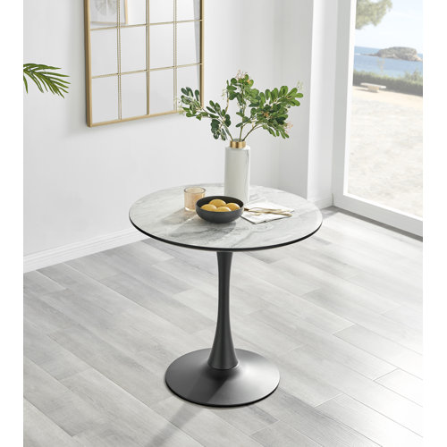 Furniture Box Elina White Marble Effect Melamine Round 80cm Dining ...