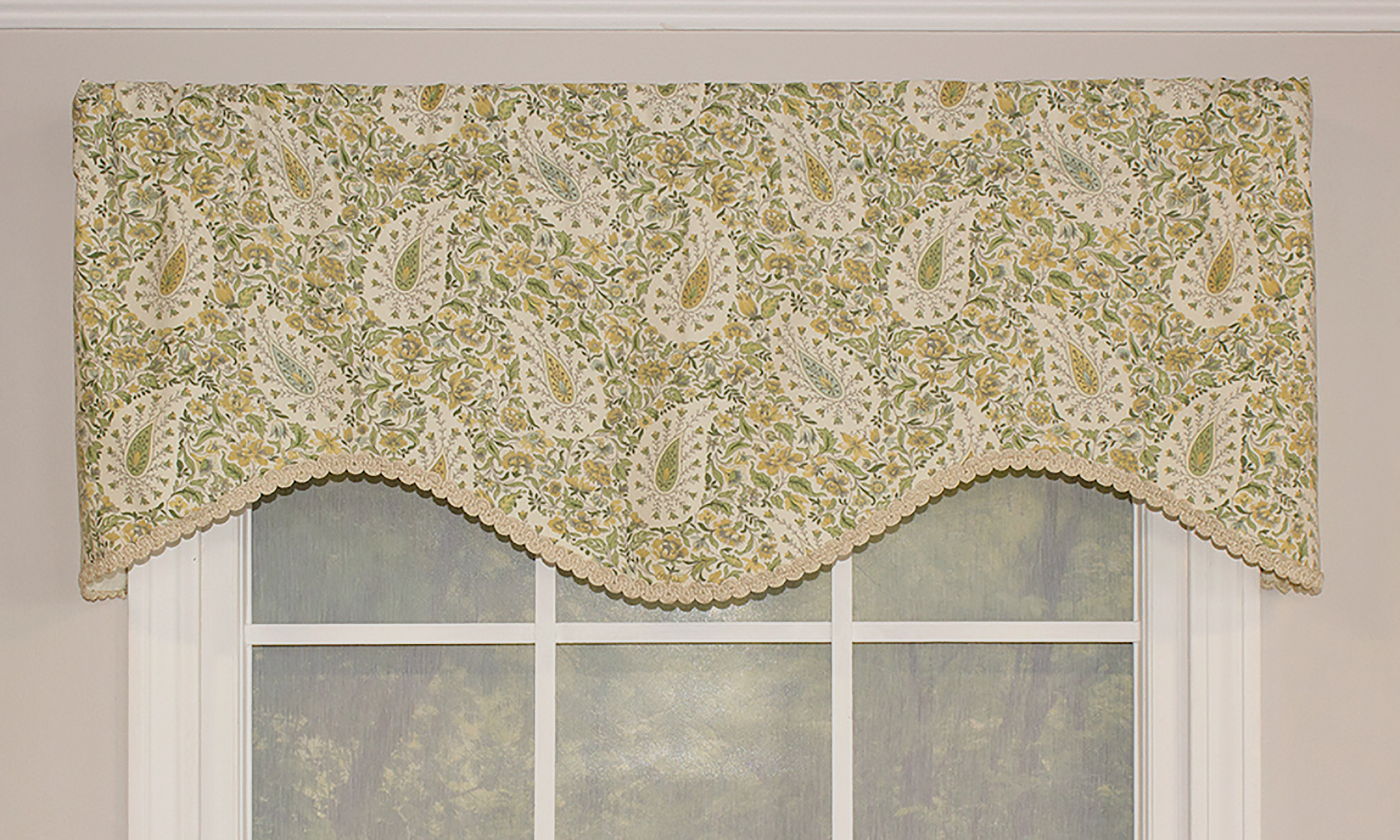 Charlton Home® Audrit Paisley Cotton Scalloped 50'' Window Valance in ...