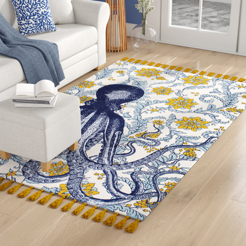 Thomas Paul Octopus Handmade Cotton Tasseled Blue/Orange Rug & Reviews ...