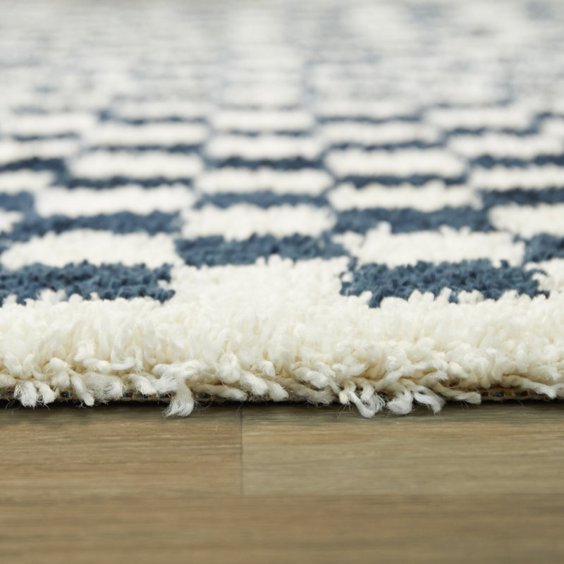 Walker Checkered Navy Blue/White Shag Area Rug & Reviews | AllModern
